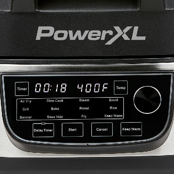 PowerXL Grill Air Fryer Combo Plus 6 QT 12-in-1 Indoor Grill, Air Fryer, Slow Cooker, Roast, Bake, 1550-Watts, Stainless Steel Finish