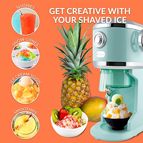 Nostalgia Snow Cone Shaved Ice Machine - Retro Table-Top Slushie Machine - Includes 2 Molds - Aqua