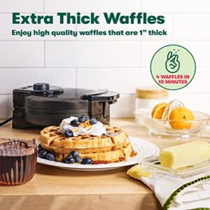 BELLA Classic Belgian Waffle Maker, Nonstick Extra Deep Plates, Browning Control Knob, Locking Latch and Cool Touch Handle, 7" Round, Stainless Steel, Black