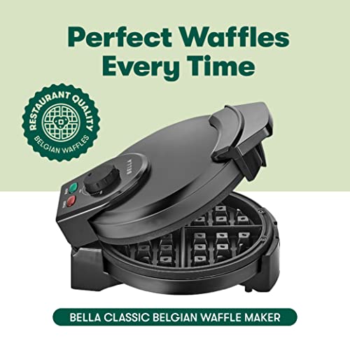 BELLA Classic Belgian Waffle Maker, Nonstick Extra Deep Plates, Browning Control Knob, Locking Latch and Cool Touch Handle, 7" Round, Stainless Steel, Black