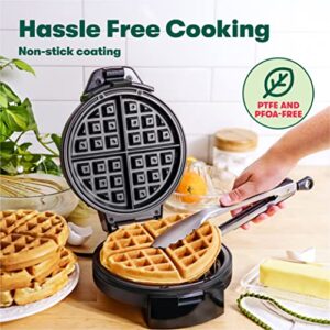 BELLA Classic Belgian Waffle Maker, Nonstick Extra Deep Plates, Browning Control Knob, Locking Latch and Cool Touch Handle, 7" Round, Stainless Steel, Black