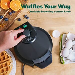 BELLA Classic Belgian Waffle Maker, Nonstick Extra Deep Plates, Browning Control Knob, Locking Latch and Cool Touch Handle, 7" Round, Stainless Steel, Black