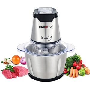 linkchef food chopper electric, 5 cup mini food processor stainless steel, small meat grinder with 4 bi-level blades, kitchen cutter for vegetable, onion, garlic, meat, nuts