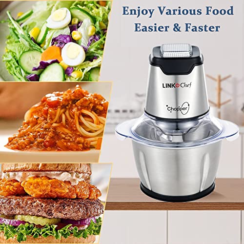 LINKChef Food Chopper Electric, 5 Cup Mini Food Processor Stainless Steel, Small Meat Grinder with 4 Bi-Level Blades, Kitchen Cutter for Vegetable, Onion, Garlic, Meat, Nuts