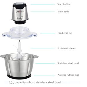 LINKChef Food Chopper Electric, 5 Cup Mini Food Processor Stainless Steel, Small Meat Grinder with 4 Bi-Level Blades, Kitchen Cutter for Vegetable, Onion, Garlic, Meat, Nuts