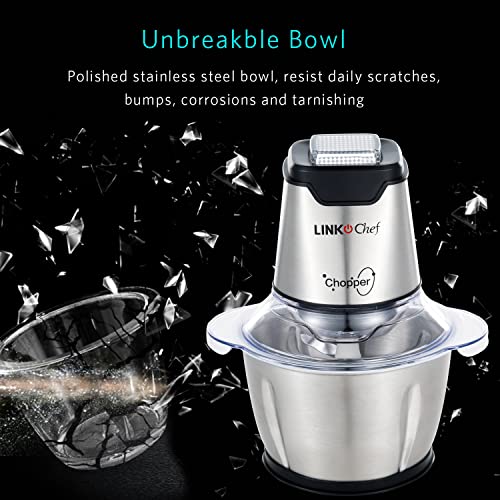 LINKChef Food Chopper Electric, 5 Cup Mini Food Processor Stainless Steel, Small Meat Grinder with 4 Bi-Level Blades, Kitchen Cutter for Vegetable, Onion, Garlic, Meat, Nuts