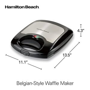 Hamilton Beach Non-Stick Belgian Waffle Maker with Indicator Lights, Makes 4 4" x 5" Mini Waffles, Hashbrowns or Keto Chaffles at Once, Compact Design for Easy Storage, Black & Stainless Steel (26020)