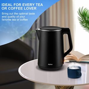 Electric Kettle, 100% Stainless Steel Interior Double Wall Electric Tea Kettle, 1500W Cool Touch Water Boiler, 1.5L, BPA-Free with Auto Shut-Off & Boil-Dry Protection, Cordless Base & LED Indicator