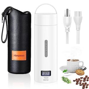 travel electric kettle small portable tea coffee kettle hot water boiler, haspsso mini water kettle 304 stainless steel with 1 handy cup bag, 4 temperature control, auto shut off & boil dry protection