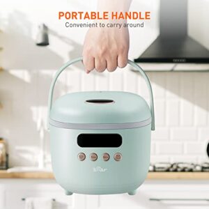 Bear Rice Cooker 8 Cups Cooked, Rice Cooker Small with 6 Cooking Functions, Advanced Fuzzy Logic Micom Technology, 24 Hours Preset Keep Warm, Non-Stick Inner Pot, 2L Green