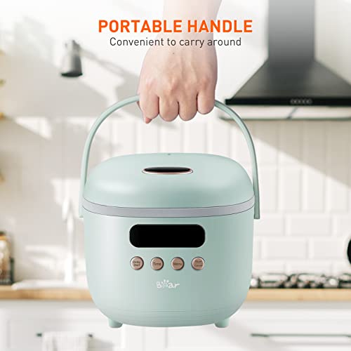 Bear Rice Cooker 8 Cups Cooked, Rice Cooker Small with 6 Cooking Functions, Advanced Fuzzy Logic Micom Technology, 24 Hours Preset Keep Warm, Non-Stick Inner Pot, 2L Green