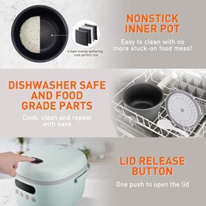 Bear Rice Cooker 8 Cups Cooked, Rice Cooker Small with 6 Cooking Functions, Advanced Fuzzy Logic Micom Technology, 24 Hours Preset Keep Warm, Non-Stick Inner Pot, 2L Green