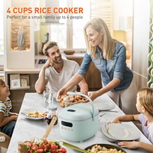 Bear Rice Cooker 8 Cups Cooked, Rice Cooker Small with 6 Cooking Functions, Advanced Fuzzy Logic Micom Technology, 24 Hours Preset Keep Warm, Non-Stick Inner Pot, 2L Green