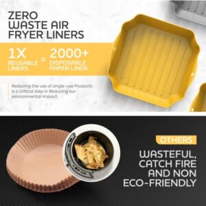 Silicone Air Fryer Liners Set OF 4, Air Fryer Silicone Liners for 3-5QT Air Fryer Tray Baking Oven, 7.5” Reusable Square Air Fryer Liners with Handles & Holes, Air Fryer Inserts, Air Fryer Accessories