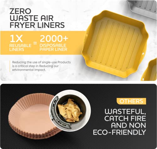 Silicone Air Fryer Liners Set OF 4, Air Fryer Silicone Liners for 3-5QT Air Fryer Tray Baking Oven, 7.5” Reusable Square Air Fryer Liners with Handles & Holes, Air Fryer Inserts, Air Fryer Accessories