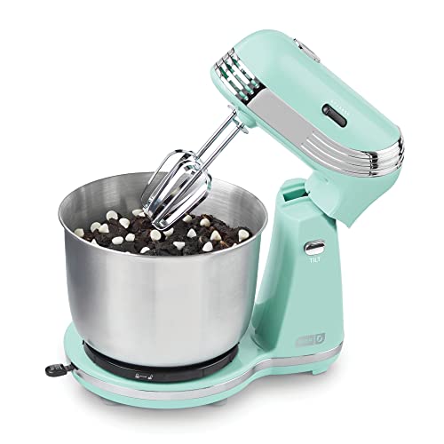 Dash Stand Mixer (Electric Mixer for Everyday Use): 6 Speed Stand Mixer with 3 Quart Stainless Steel Mixing Bowl, Dough Hooks & Mixer Beaters for Dressings, Frosting, Meringues & More - Aqua