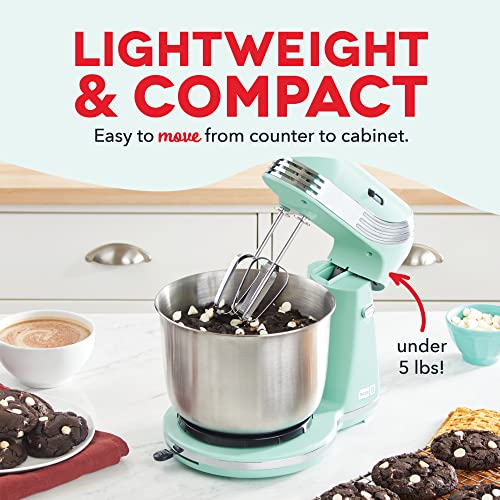 Dash Stand Mixer (Electric Mixer for Everyday Use): 6 Speed Stand Mixer with 3 Quart Stainless Steel Mixing Bowl, Dough Hooks & Mixer Beaters for Dressings, Frosting, Meringues & More - Aqua