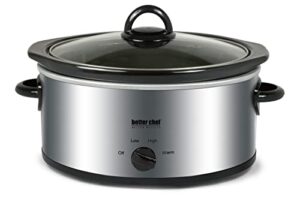 better chef oval slow cooker | 3-quart | 3-tempature settings | side handles | glass lid | enamel stoneware insert (stainless-steel)