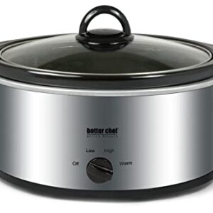 Better Chef Oval Slow Cooker | 3-Quart | 3-Tempature Settings | Side Handles | Glass Lid | Enamel Stoneware Insert (Stainless-Steel)