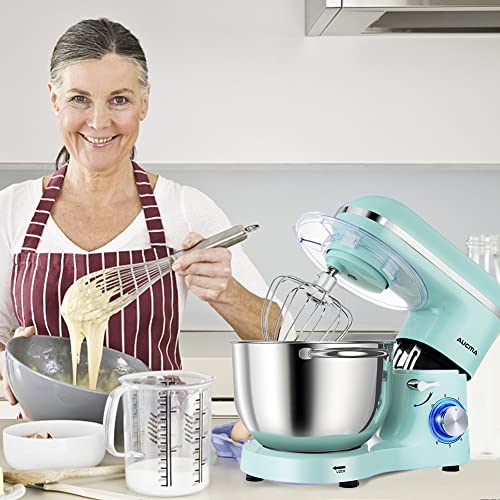 Aucma Stand Mixer,6.5-QT 660W 6-Speed Tilt-Head Food Mixer, Kitchen Electric Mixer with Dough Hook, Wire Whip & Beater (6.5QT, Blue)