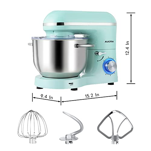 Aucma Stand Mixer,6.5-QT 660W 6-Speed Tilt-Head Food Mixer, Kitchen Electric Mixer with Dough Hook, Wire Whip & Beater (6.5QT, Blue)