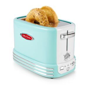 nostalgia retro wide 2-slice toaster, vintage design with crumb tray, cord storage & 5 toasting levels, aqua