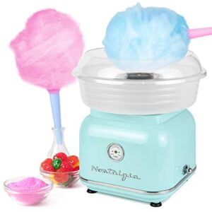 nostalgia classic countertop cotton candy machine, retro vintage candy maker includes 2 reusable cones & scoop, aqua