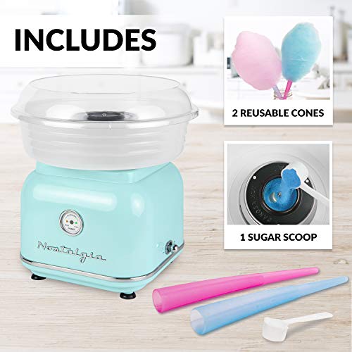 Nostalgia Classic Countertop Cotton Candy Machine, Retro Vintage Candy Maker Includes 2 Reusable Cones & Scoop, Aqua