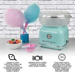 Nostalgia Classic Countertop Cotton Candy Machine, Retro Vintage Candy Maker Includes 2 Reusable Cones & Scoop, Aqua