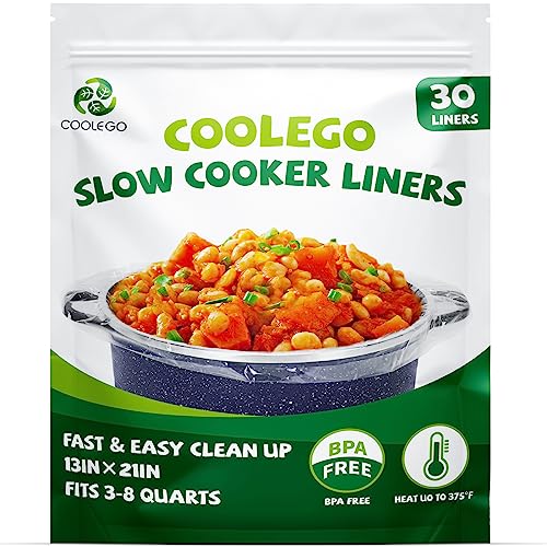 Coolego Slow Cooker Liners(30 Counts), 13"x 21" Crock Pot Liners, Disposable Slow Cooker Bags Large Size with Fresh Locking Seal Design, Fit 3-8 Quart Oval & Round Pot, Slow Cookers, BPA Free