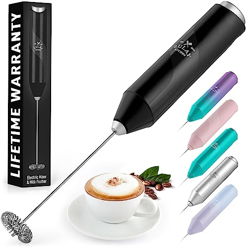 Zulay Powerful Milk Frother for Coffee - Portable & Compact Handheld Foam Maker for Lattes, Cappuccinos, Matcha, Hot Chocolate - Milk Foamer Frother - No Stand Electric Whisk (Black Silver)