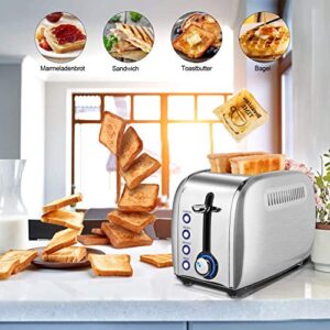 Toaster 2 Slice Best Rated - Stainless Steel Toaster Easy To Use with Removable Crumb Tray Two Slice Toaster with 2 Slice Extra Wide Slots for Bagels, Cancel/ Defrost/ 6 Bread Shade Settings/ Reheat Function