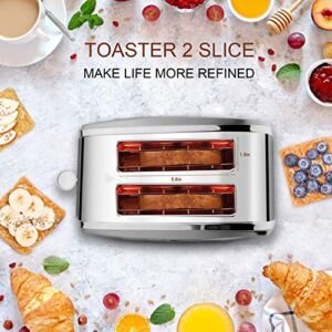 Toaster 2 Slice Best Rated - Stainless Steel Toaster Easy To Use with Removable Crumb Tray Two Slice Toaster with 2 Slice Extra Wide Slots for Bagels, Cancel/ Defrost/ 6 Bread Shade Settings/ Reheat Function