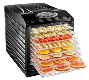 chefman 9-tray food dehydrator machine professional electric multi-tier food preserver, dried meat or beef jerky maker, fruit & vegetable dryer with 9 slide out trays & transparent door, black