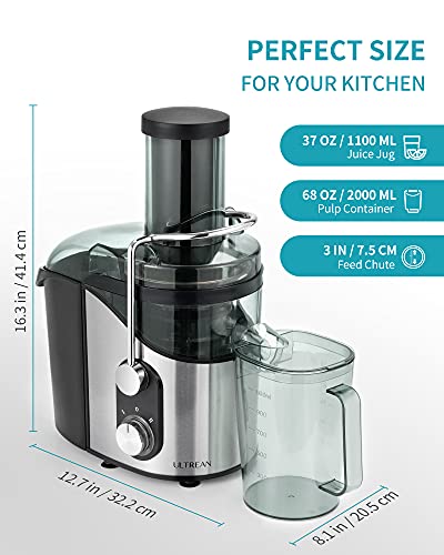 Ultrean Juicer Machine, 800w Juicer with Big Mouth 3” Feed Chute, Dual Speeds Centrifugal Juice Maker for Fruits and Veggies, Easy to Clean and BPA Free