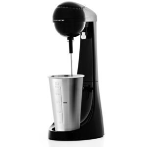 ovente classic milkshake maker machine 2 speed with 15.2 oz stainless steel mixing cup, compact & easy clean drink mixer blender for malted milk, soft ice cream, and protein shakes, black ms2070b