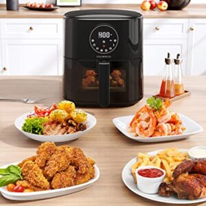 CROWNFUL 5 Quart Air Fryer with Viewing Window, Oilless Cooker, LCD Digital Touch Screen, 7 Cooking Presets and 53 Recipes, Nonstick Basket, Easy to Clean, 1500W ETL Listed (Black)