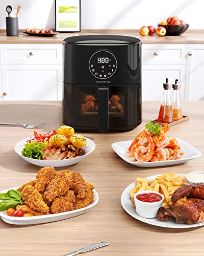 CROWNFUL 5 Quart Air Fryer with Viewing Window, Oilless Cooker, LCD Digital Touch Screen, 7 Cooking Presets and 53 Recipes, Nonstick Basket, Easy to Clean, 1500W ETL Listed (Black)