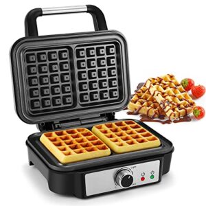 extra deep belgian waffle maker monxook, 2-slice non-stick waffle iron with 5 browning knob, classic 1" thick waffles, anti-overflow, recipes included, pfoa free, stainless steel