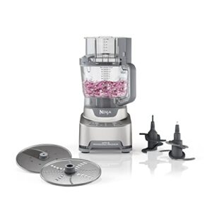 ninja nf701 professional xl food processor, 1200 peak-watts, 4-in-1, chopping, slicing/shredding, purees, dough, 12-cup processor bowl, 2 blades & 2 discs, feed chute/pusher, black,silver