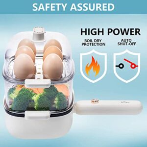 Bear Egg Cooker, Hard Boiled Egg Cooker with 12 Egg Capacity, Stainless Steel Egg Maker, 500W Rapid Egg Cooker for Hard Boiled, Poached, Scrambled Eggs, Omelets, Steamed Vegetables, Dumplings