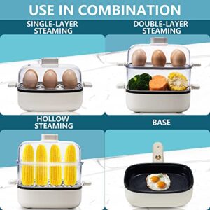 Bear Egg Cooker, Hard Boiled Egg Cooker with 12 Egg Capacity, Stainless Steel Egg Maker, 500W Rapid Egg Cooker for Hard Boiled, Poached, Scrambled Eggs, Omelets, Steamed Vegetables, Dumplings