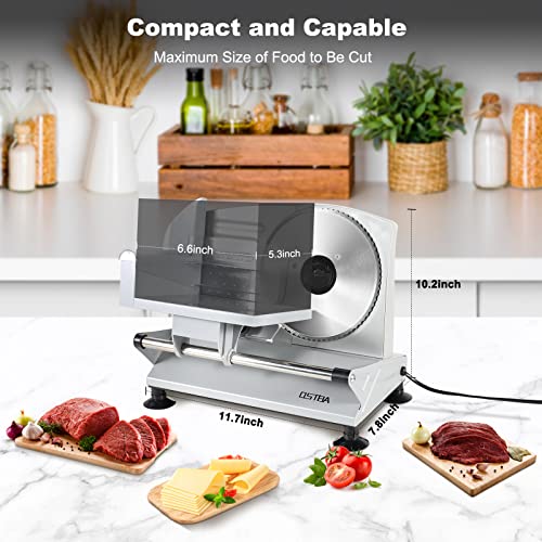 OSTBA Meat Slicer, Electric Deli Food Slicer with Removable Stainless Steel Blades, Adjustable Thickness Meat Slicer for Home Use, Easy to Clean, Ideal for Cold Cuts, Cheese, Bread, 150W