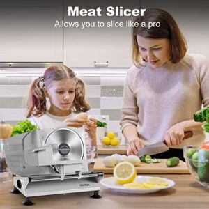 OSTBA Meat Slicer, Electric Deli Food Slicer with Removable Stainless Steel Blades, Adjustable Thickness Meat Slicer for Home Use, Easy to Clean, Ideal for Cold Cuts, Cheese, Bread, 150W