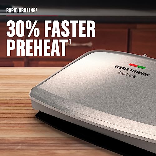 George Foreman 5-Serving Removable Plate Electric Indoor Grill and Panini Press - White Gold with Bronze Plates