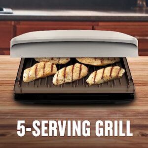 George Foreman 5-Serving Removable Plate Electric Indoor Grill and Panini Press - White Gold with Bronze Plates