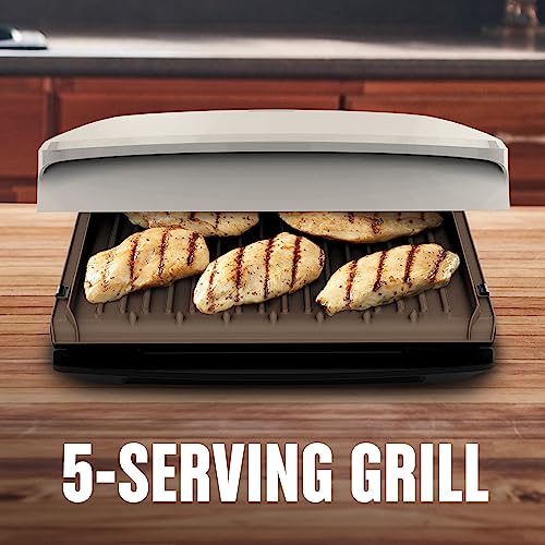 George Foreman 5-Serving Removable Plate Electric Indoor Grill and Panini Press - White Gold with Bronze Plates