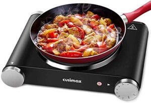 cusimax hot plate electric burner single burner cast iron hot plates for cooking portable burner 1500w with adjustable temperature control stainless steel non-slip rubber feet, upgraded version