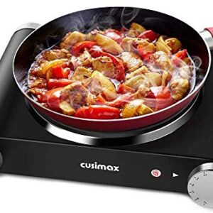 Cusimax Hot Plate Electric Burner Single Burner Cast Iron hot plates for cooking Portable Burner 1500W with Adjustable Temperature Control Stainless Steel Non-Slip Rubber Feet, Upgraded Version