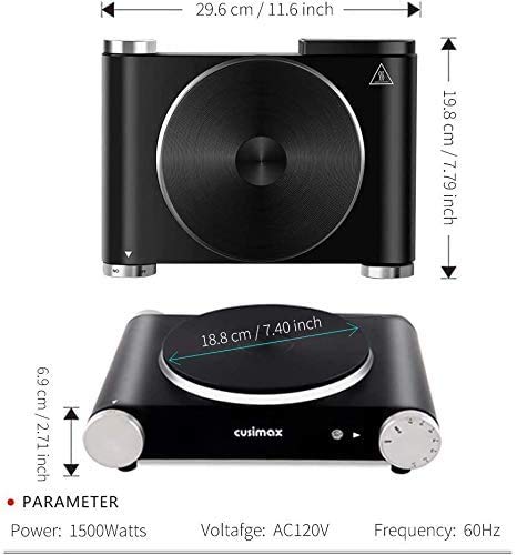 Cusimax Hot Plate Electric Burner Single Burner Cast Iron hot plates for cooking Portable Burner 1500W with Adjustable Temperature Control Stainless Steel Non-Slip Rubber Feet, Upgraded Version